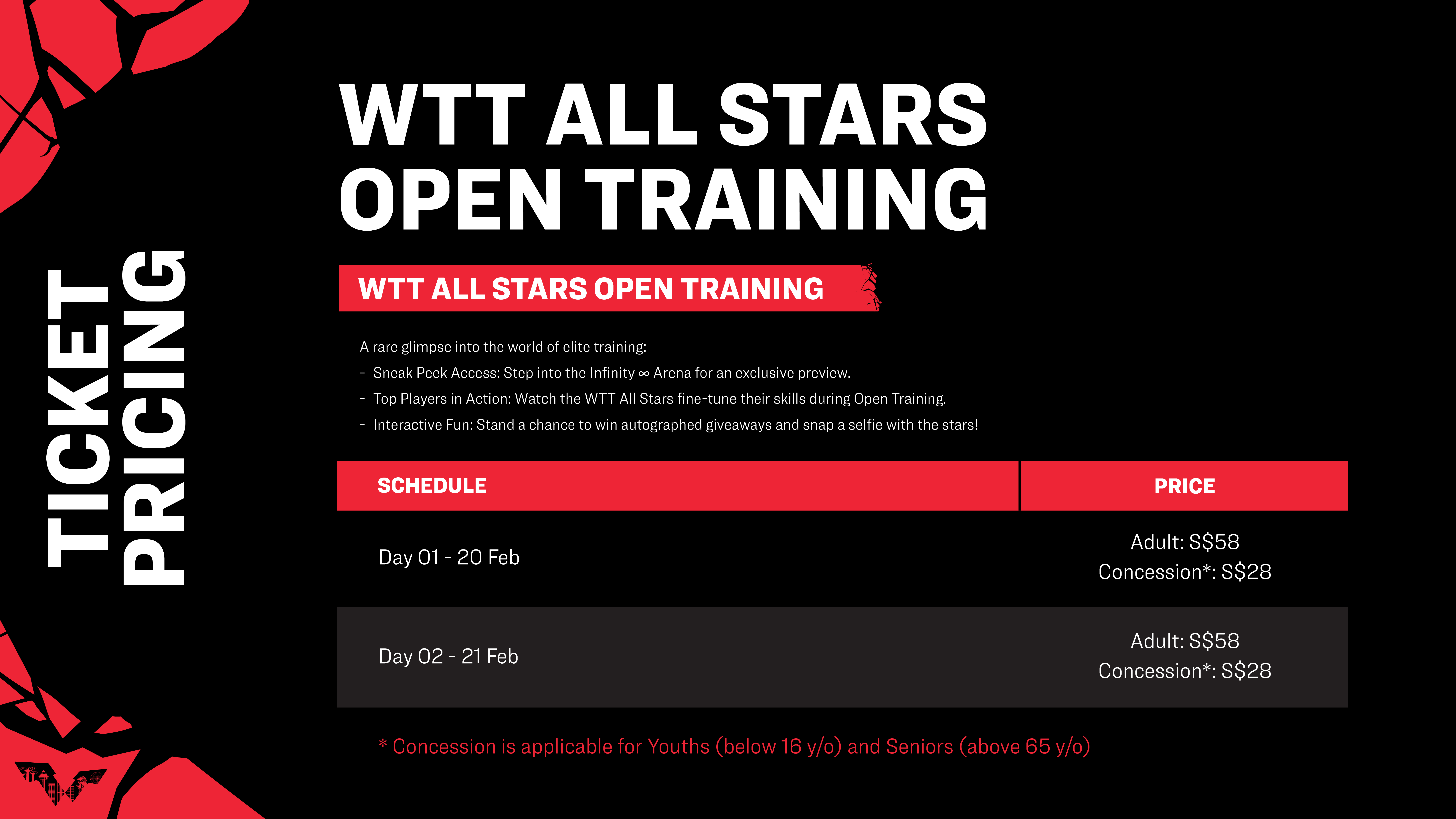 WTT All Stars Open Training tickets | OCBC Arena | Ticketek Singapore